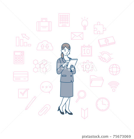 Business woman using a tablet Female office... - Stock Illustration ...