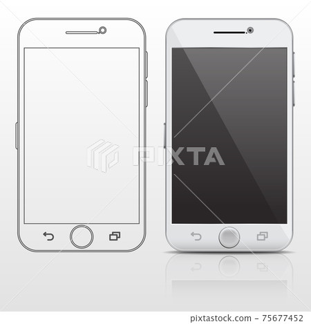 Outline and realistic smartphone, cell phone... - Stock Illustration ...