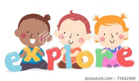 Kids Toddlers Playing Explore Word Illustration - Stock Illustration ...