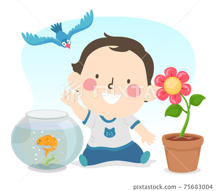 Kid Toddler Boy Explore Living Things Illustration - Stock Illustration ...