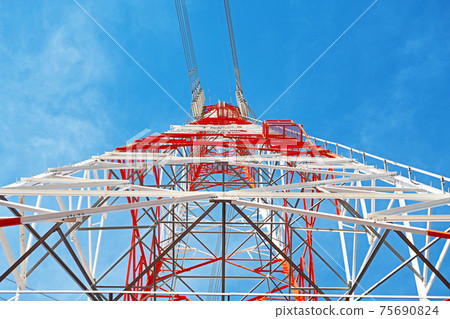 Structure of red and white transmission tower - Stock Photo [75690824 ...