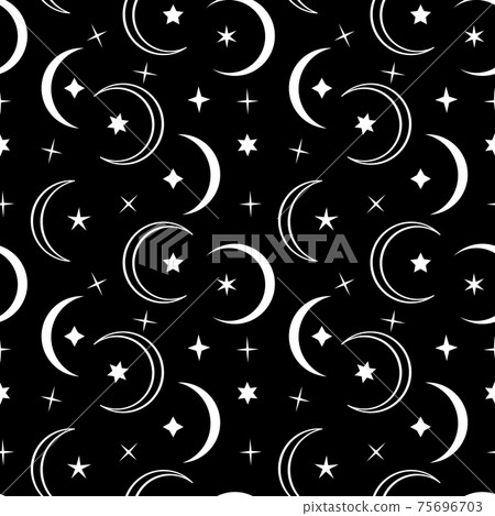 Monochrome seamless pattern with white moon and...-插圖素材 [75696703 ...