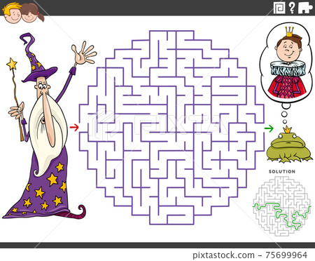 maze educational game with cartoon wizard and... - Stock Illustration ...