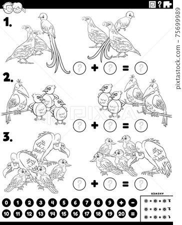 maths addition educational task with birds... - Stock Illustration ...