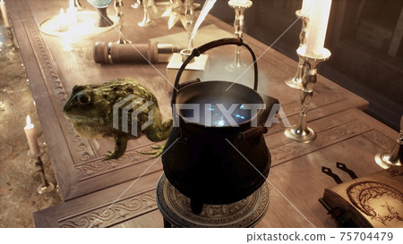 On the alchemist's table is a green big toad... - Stock Illustration ...
