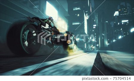 Cyborg rides a huge speed on the motorcycle of... - Stock Illustration ...