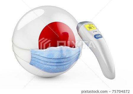 Japanese flag with medical mask and infrared... - Stock Illustration ...