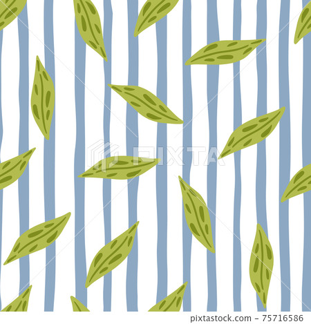 Random green leaves seamless pattern in hand... - Stock Illustration ...