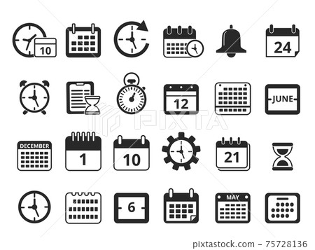 Different monochrome symbols of time... - Stock Illustration [75728136 ...