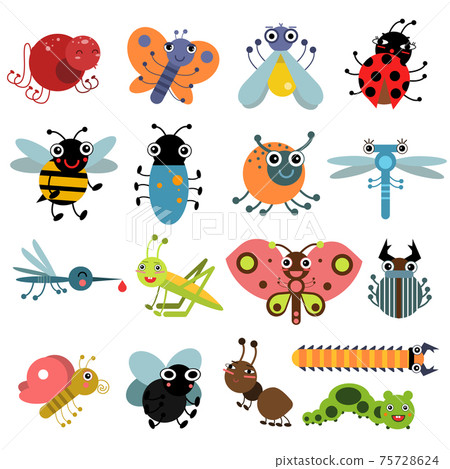 illustration of insects and bugs. Characters set - Stock Illustration ...