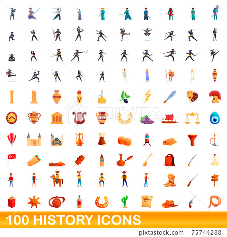100 history icons set, cartoon style - Stock Illustration [75744288 ...