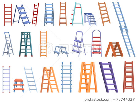 Step ladder icons set, cartoon style - Stock Illustration [75744327 ...
