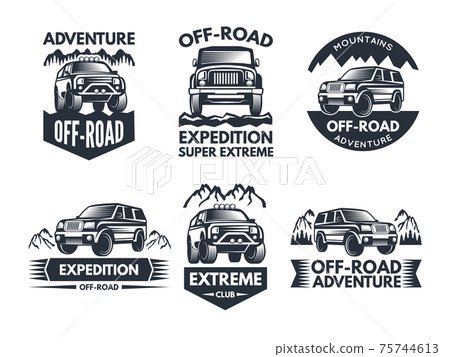 Off road symbols. Labels with 4x4 truck. Logos... - Stock Illustration ...