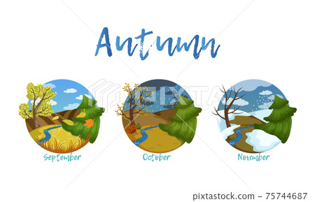 Autumn Season Nature Landscape Set, September,... - Stock Illustration ...