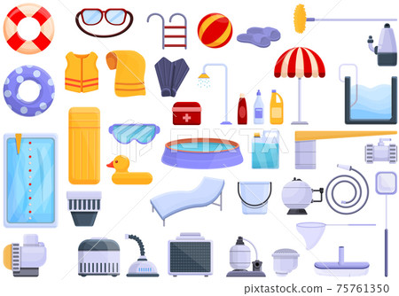 Equipment for pool icons set, cartoon style - Stock Illustration ...