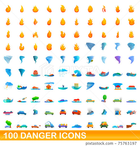 100 danger icons set, cartoon style - Stock Illustration [75763197] - PIXTA