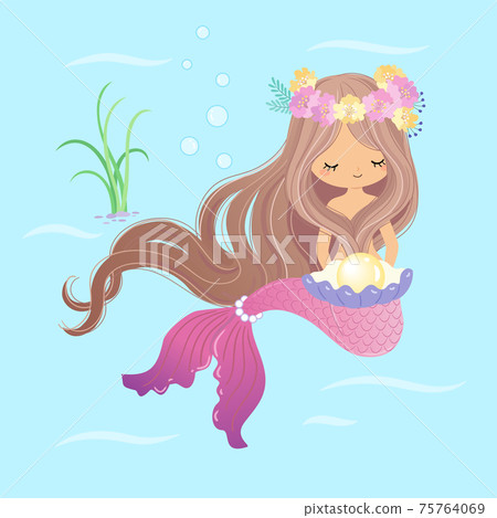 Mermaid holding shell pearls in both hands - Stock Illustration ...
