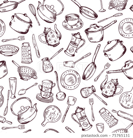 Kitchen cooking elements seamless pattern.... - Stock Illustration ...