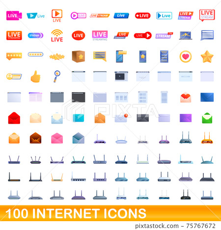 100 internet icons set, cartoon style - Stock Illustration [75767672 ...