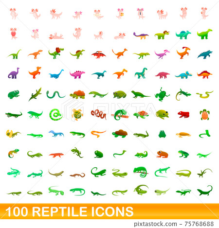 100 reptile icons set, cartoon style - Stock Illustration [75768688 ...
