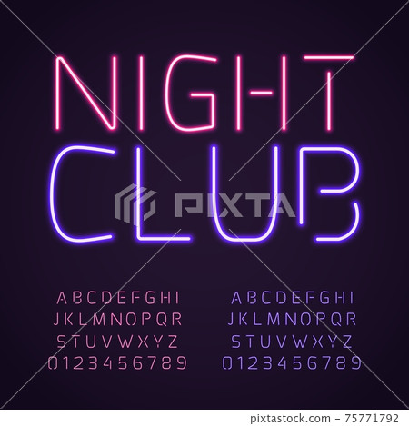Glowing club font. Purple and pink neon lamps... - Stock Illustration ...