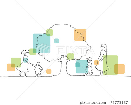 People under the tree Hand-drawn line art... - Stock Illustration ...