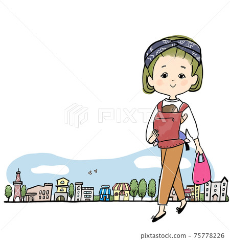 Moms and babies going around town - Stock Illustration [75778226] - PIXTA