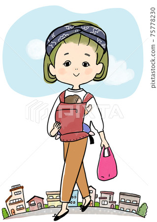 Moms and babies going around town - Stock Illustration [75778230] - PIXTA