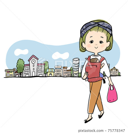 Moms and babies going around town - Stock Illustration [75778347] - PIXTA