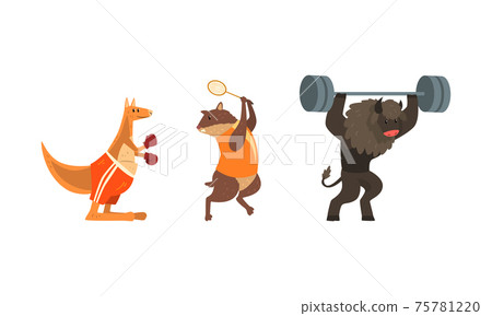 Bull Exercising with Barbell, Marmot Playing... - Stock Illustration ...