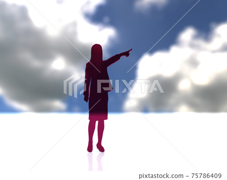 A silhouette of a young woman pointing far away... - Stock Illustration ...
