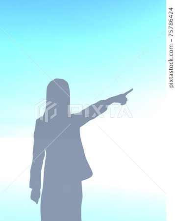 A silhouette of a young woman pointing far away... - Stock Illustration ...