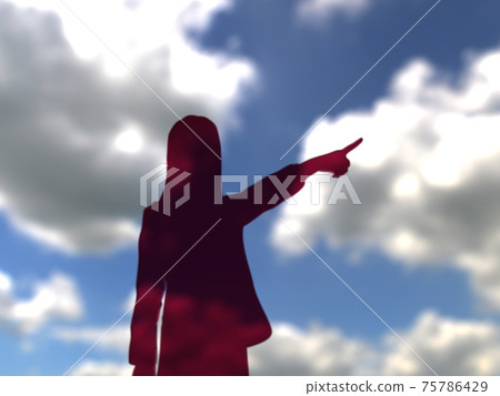 A silhouette of a young woman pointing far away... - Stock Illustration ...