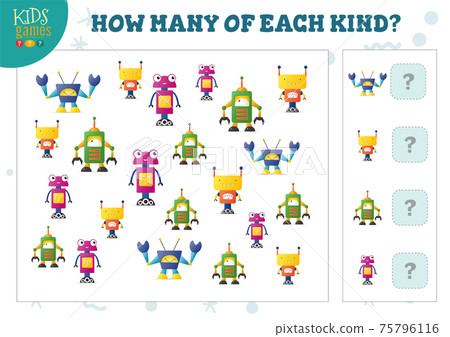 How many of each kind cartoon robot counting... - Stock Illustration ...
