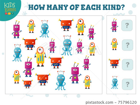 How many of each kind cartoon robot counting... - Stock Illustration ...