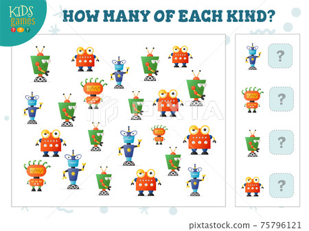 How many of each kind cartoon robot counting... - Stock Illustration ...