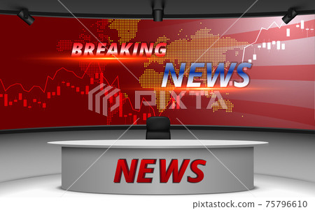 white table with breaking news on led screen... - Stock Illustration ...