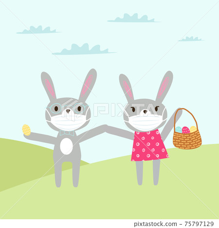 Easter card Healthy Easter. The Rabbit in the... - Stock Illustration ...