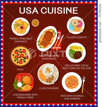 USA food menu, American cuisine dishes and meals - Stock Illustration ...