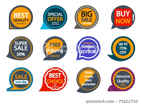 Set of round badges promoting trade and... - Stock Illustration ...
