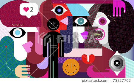 Group of People and Smiling Man Sign - Stock Illustration [75827702 ...