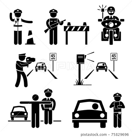 Police Officer Traffic on Duty Stick Figure... - Stock Illustration ...