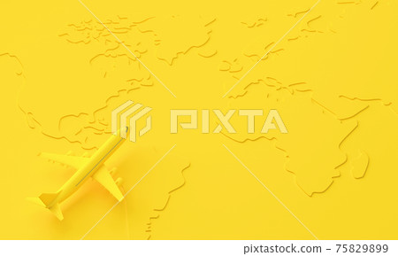 Yellow 3d plane on the background of the world... - Stock Illustration ...