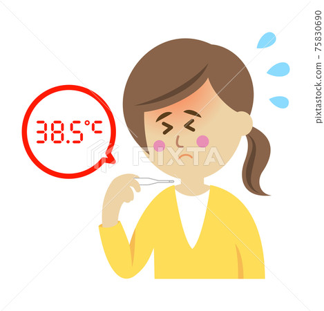 Thermometer displaying high fever and female... - Stock Illustration ...