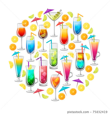 Classic Alcohol Cocktails Round Design - Stock Illustration [75832419 ...