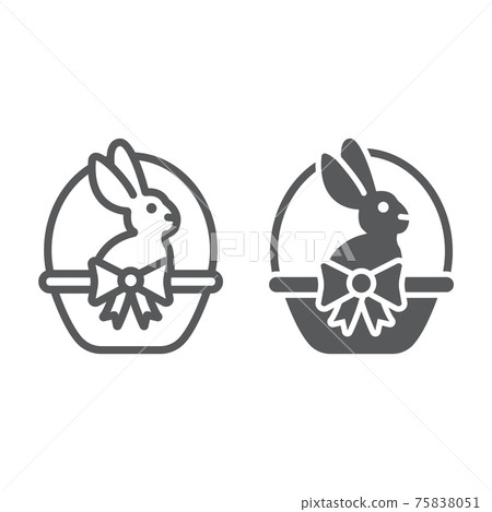 Easter bunny in basket line and glyph icon,... - Stock Illustration ...