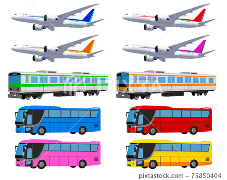 Airplane train bus set icon illustration - Stock Illustration [75850404 ...