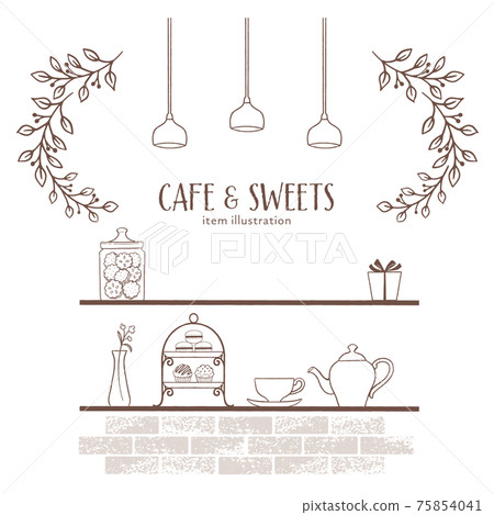 Illustration of display shelves and cafe goods-3 - Stock Illustration ...