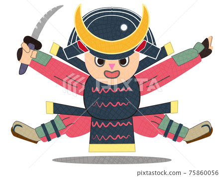 A cheerful Japanese samurai with a cute flying... - Stock Illustration ...