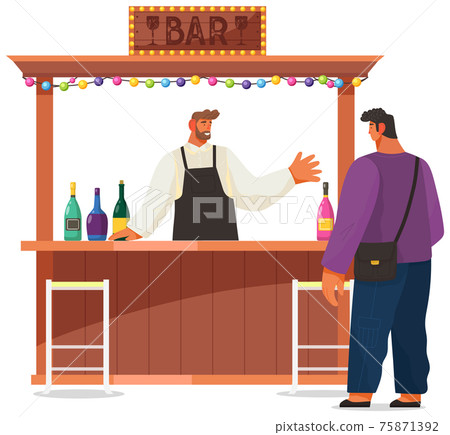 Barman communicates with guest. Bartender tells... - Stock Illustration ...